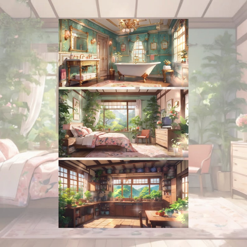 ANIMATED BACKGROUND Gentle Nest, Cottage House Bundle loop, 4k VTUBER ...
