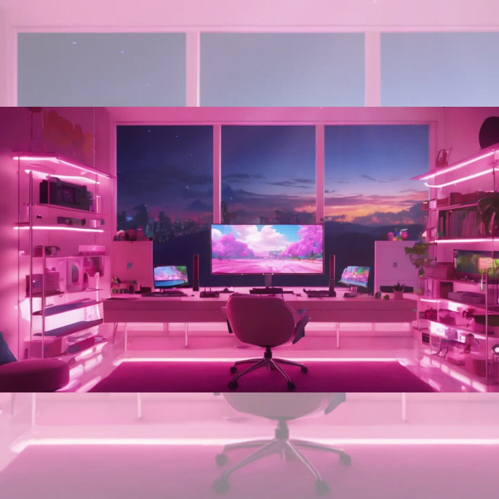 ANIMATED BACKGROUND - Pink Night , Gaming Setup (loop, 4k) VTUBER / Lo ...