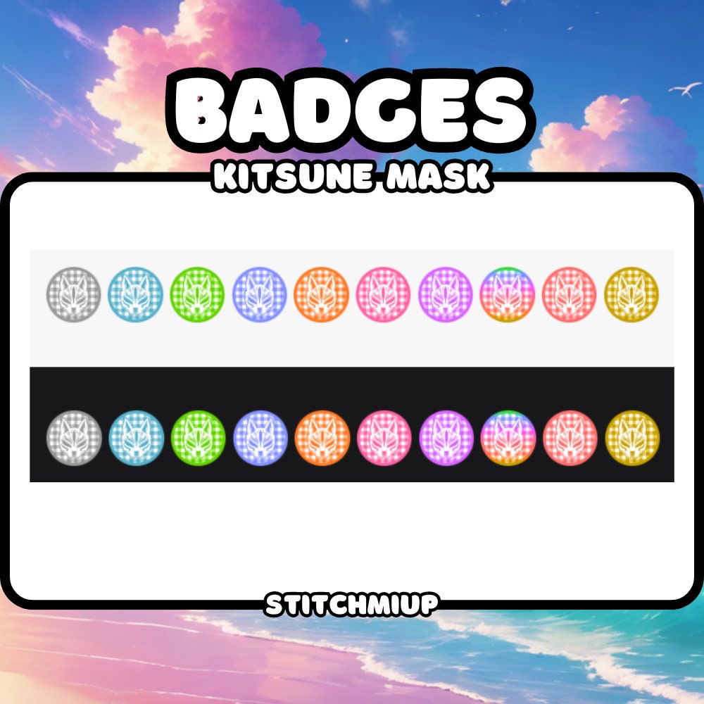 Fox Kitsune Mask Sub & Bits Badges for Twitch Stream Discord Youtube L ...