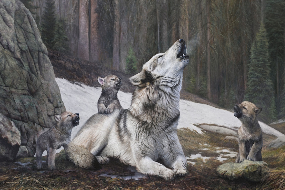 Beautiful Mother Wolf With Pups - Western Home Decor Wolves Art ...