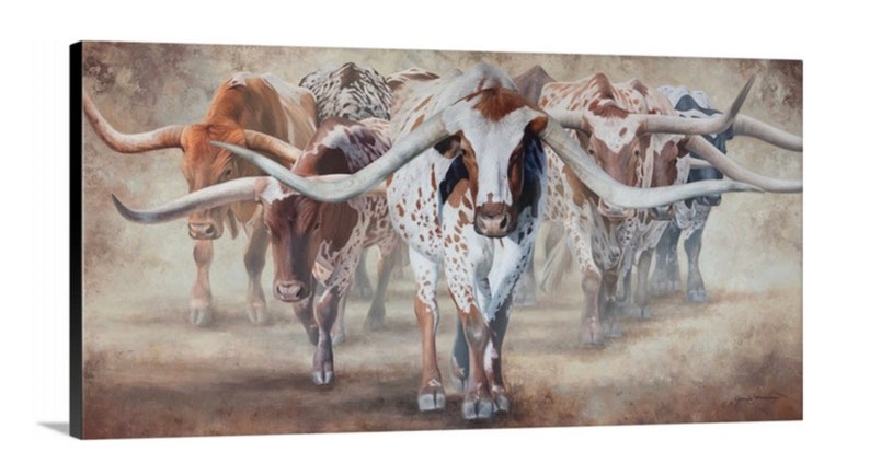 Trail Boss - Texas Longhorn Cattle Art Western Canvas Print - Signed by ...