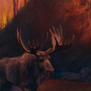 Limited Edition Bull Moose in Wildfire Nature Art - Giclee Canvas Print ...