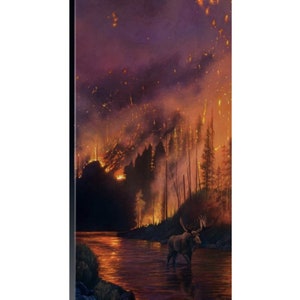 Limited Edition Bull Moose in Wildfire Nature Art - Giclee Canvas Print ...