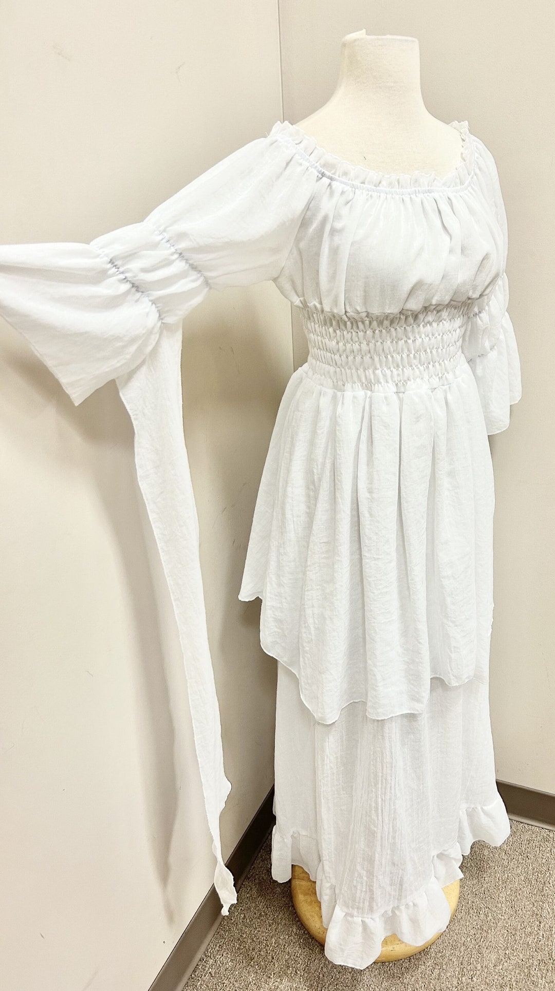 White Flutter Sleeve Chemise | Smocked Waist and Tiered Overskirt ...