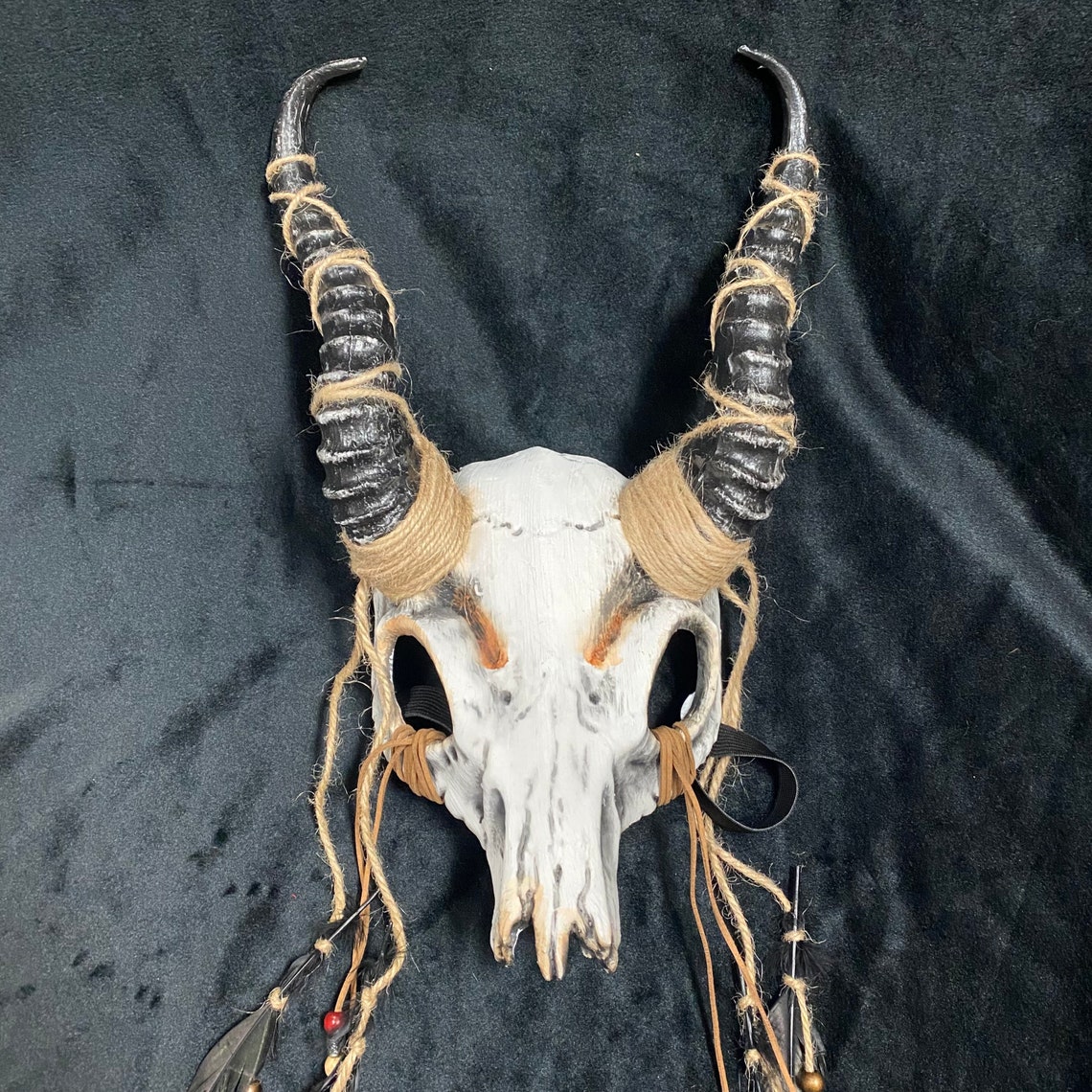 Long Horned Ancestral Demon Mask | White Bone Red | Ritual Voodoo Witch ...