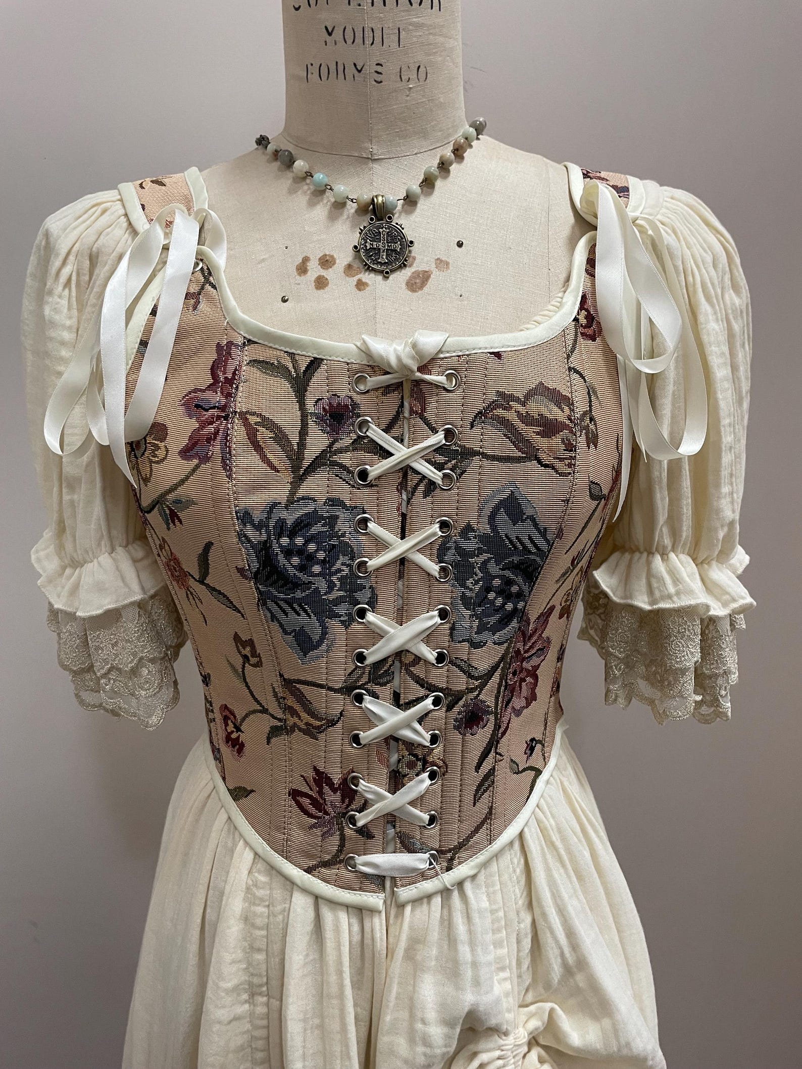 Renaissance Milkmaid Corset Beige Floral Fairy Bustier Corset Top Ren renaissance-milkmaid-corset-beige-floral-fairy-bustier-corset-top-ren