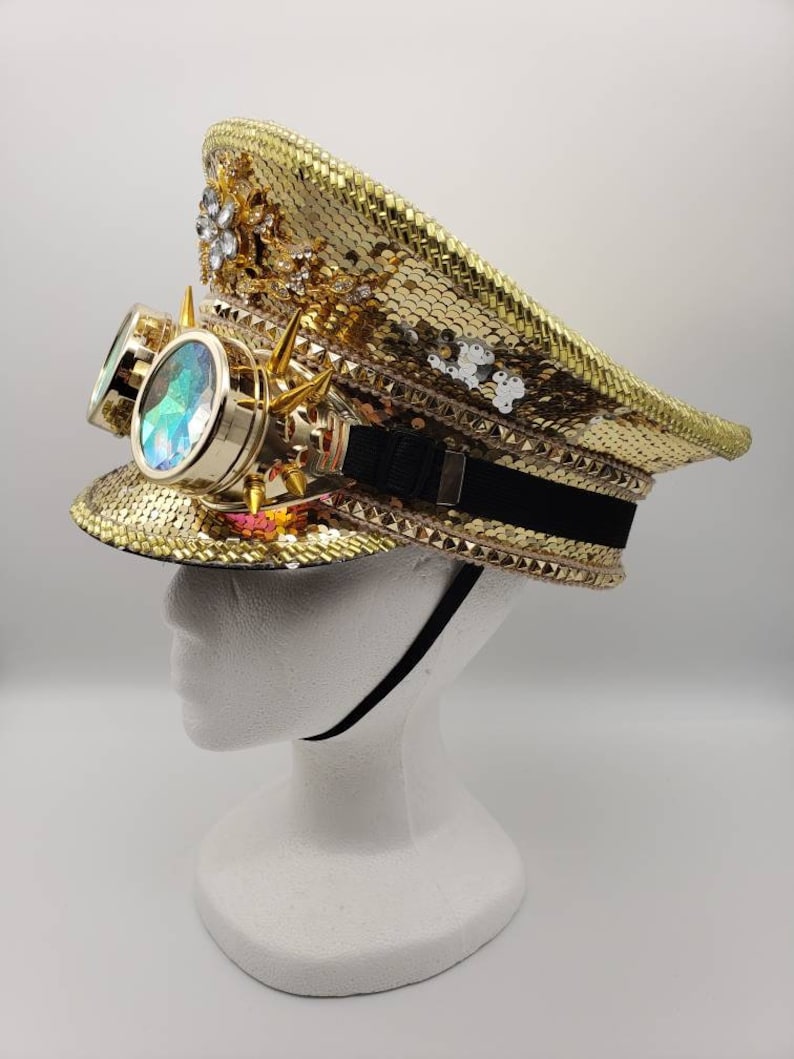 Gold Sequin Police Hat With Goggles | Music Festival Burning Man Pride ...