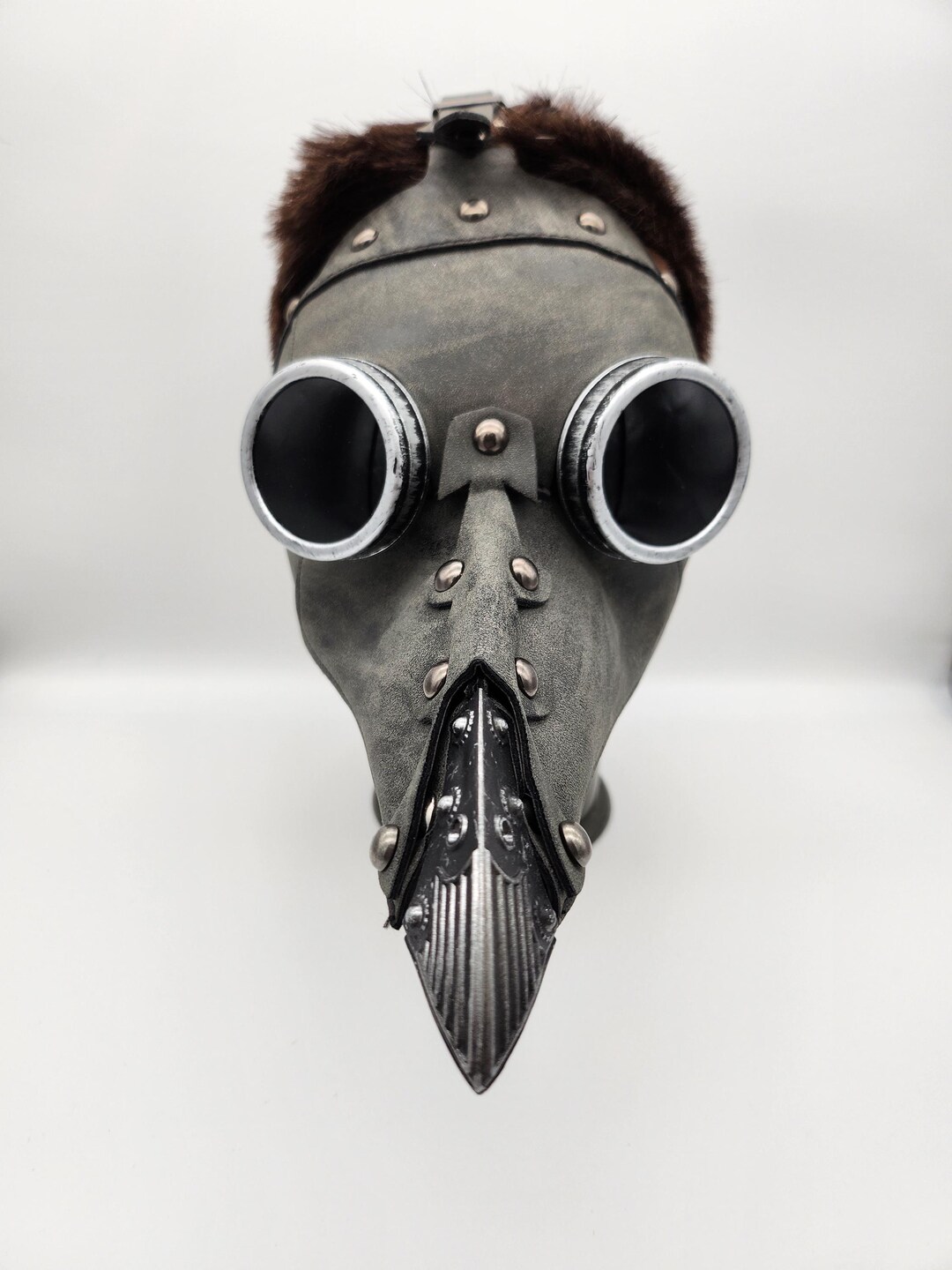 Gray Pleather Plague Doctor Mask | Goggles and Studs | Steampunk ...