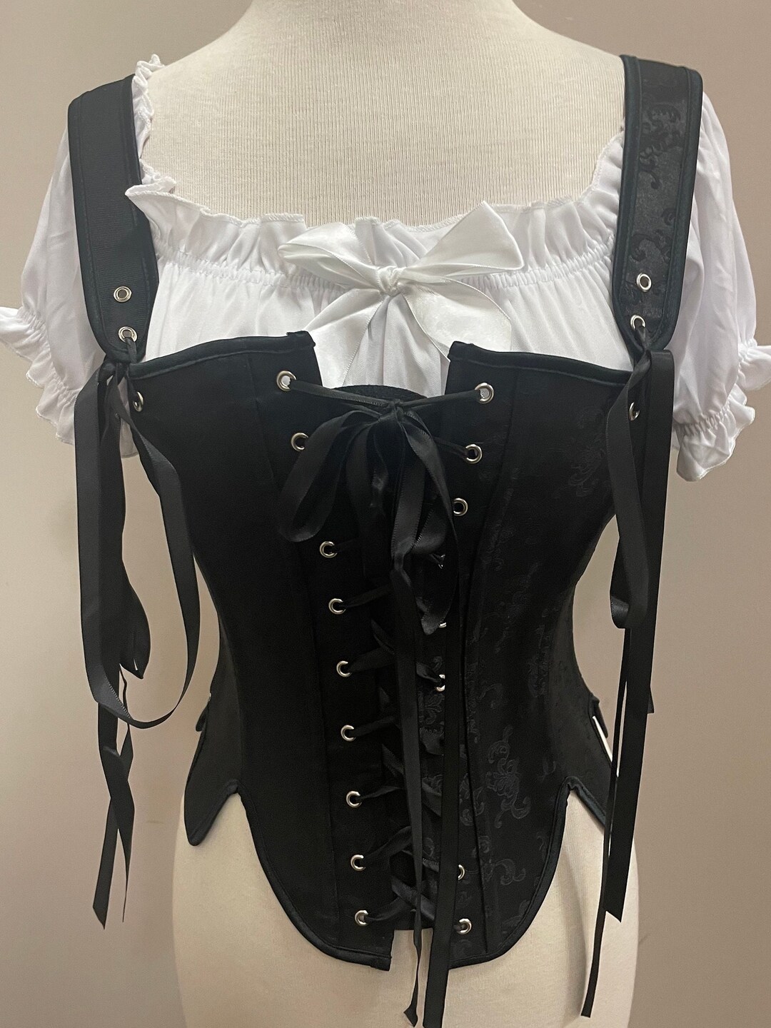 Brocade Black Lace-up Corset Bodice | Overbust | Renaissance Medieval ...