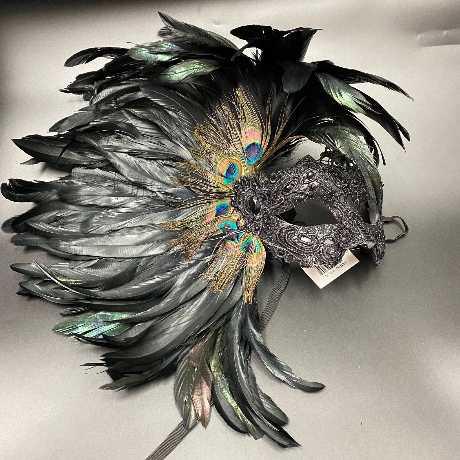 Feathered Asymmetrical Lace Masquerade Mask Party Ball Quincenera Black ...