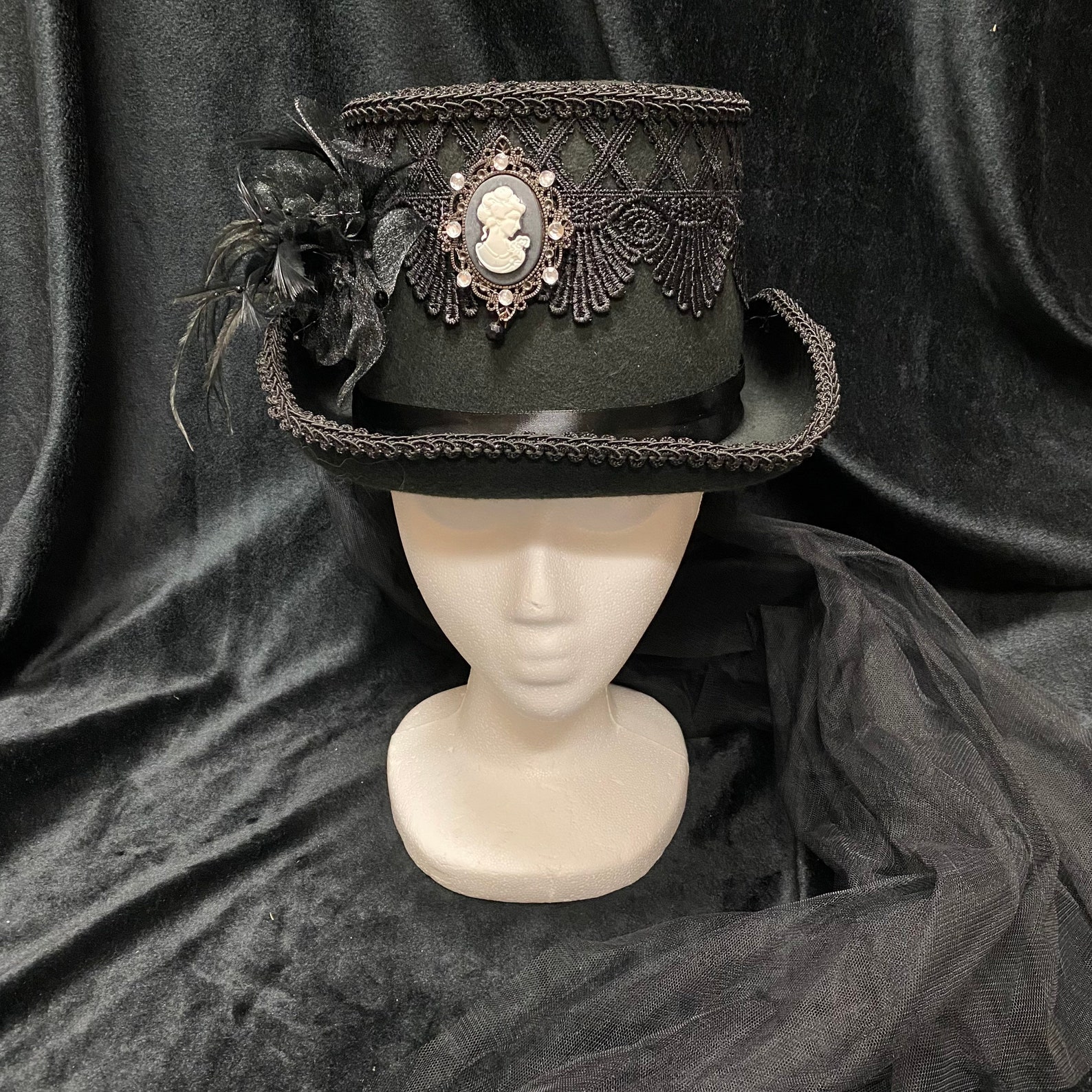 Ladies' Top Hat With Veil and Cameo | Victorian Gothic Vampire ...