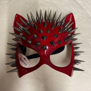 Spiked Cat Mask | Black or Red | Half Mask Halloween Masquerade ...
