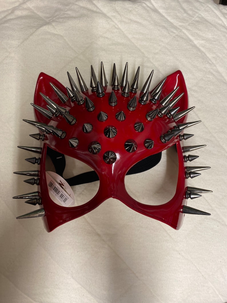 Spiked Cat Mask | Black or Red | Half Mask Halloween Masquerade ...