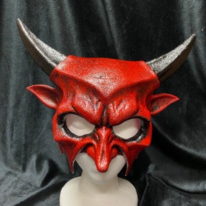 Red Devil Mask | Wide Horns Rubber | Halloween Masquerade Mardi Gras - Etsy