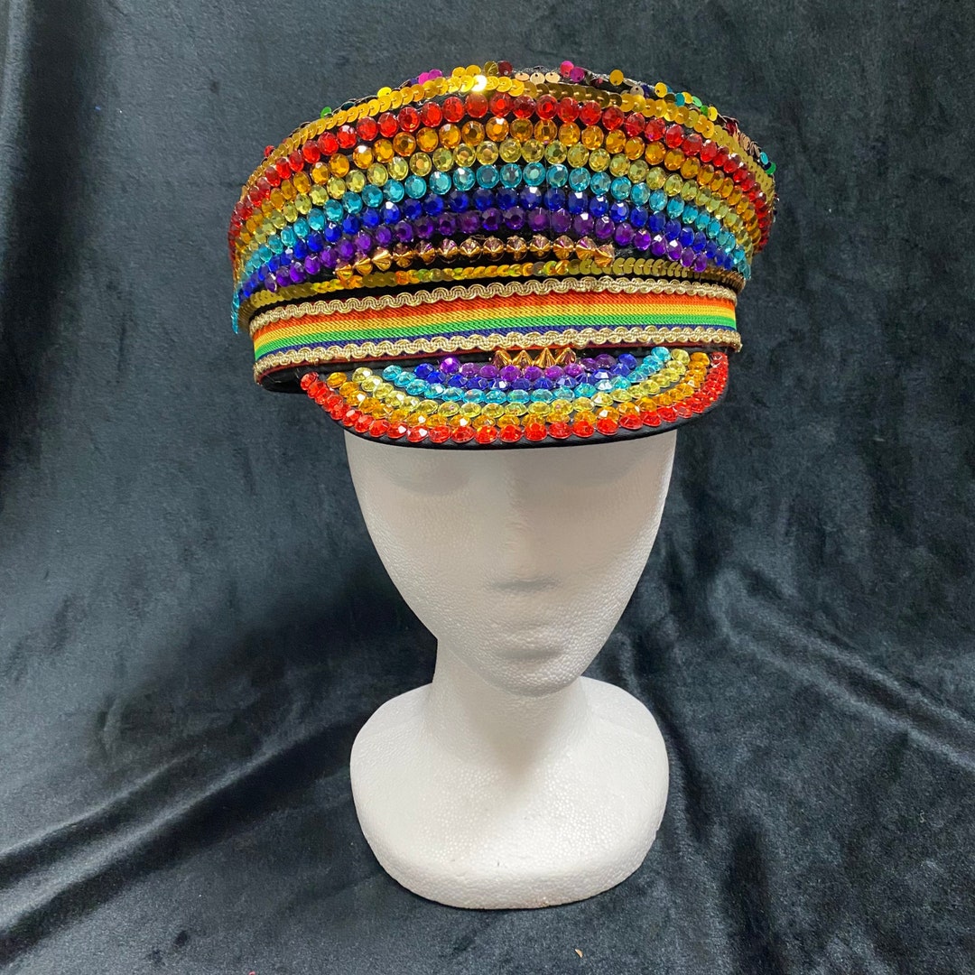 Jeweled Rainbow Police Hat | Pride Music Festival Concert 1970s Retro ...