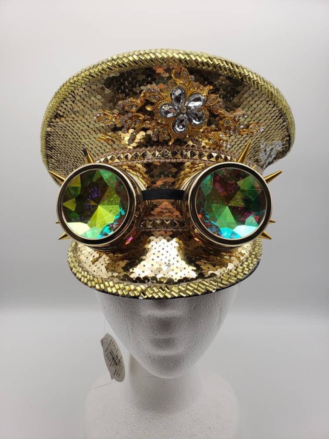 Gold Sequin Police Hat With Goggles | Music Festival Burning Man Pride ...