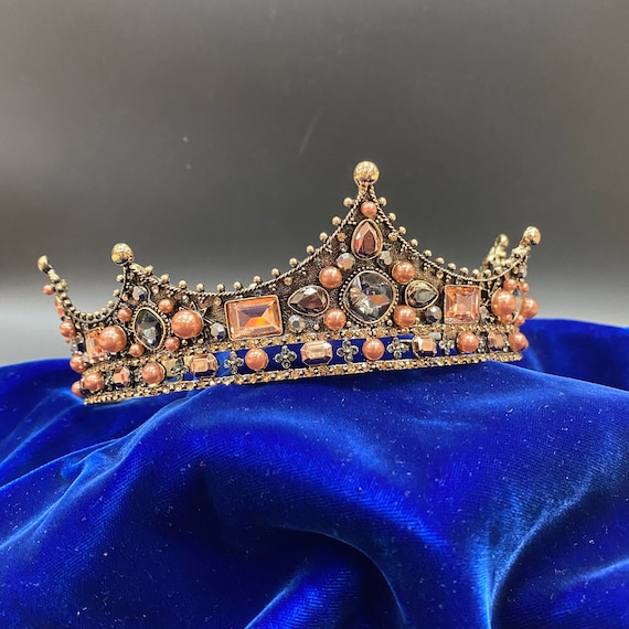 Pink Pearl Rhinestone Crown Antique Gold Renaissance Wedding - Etsy