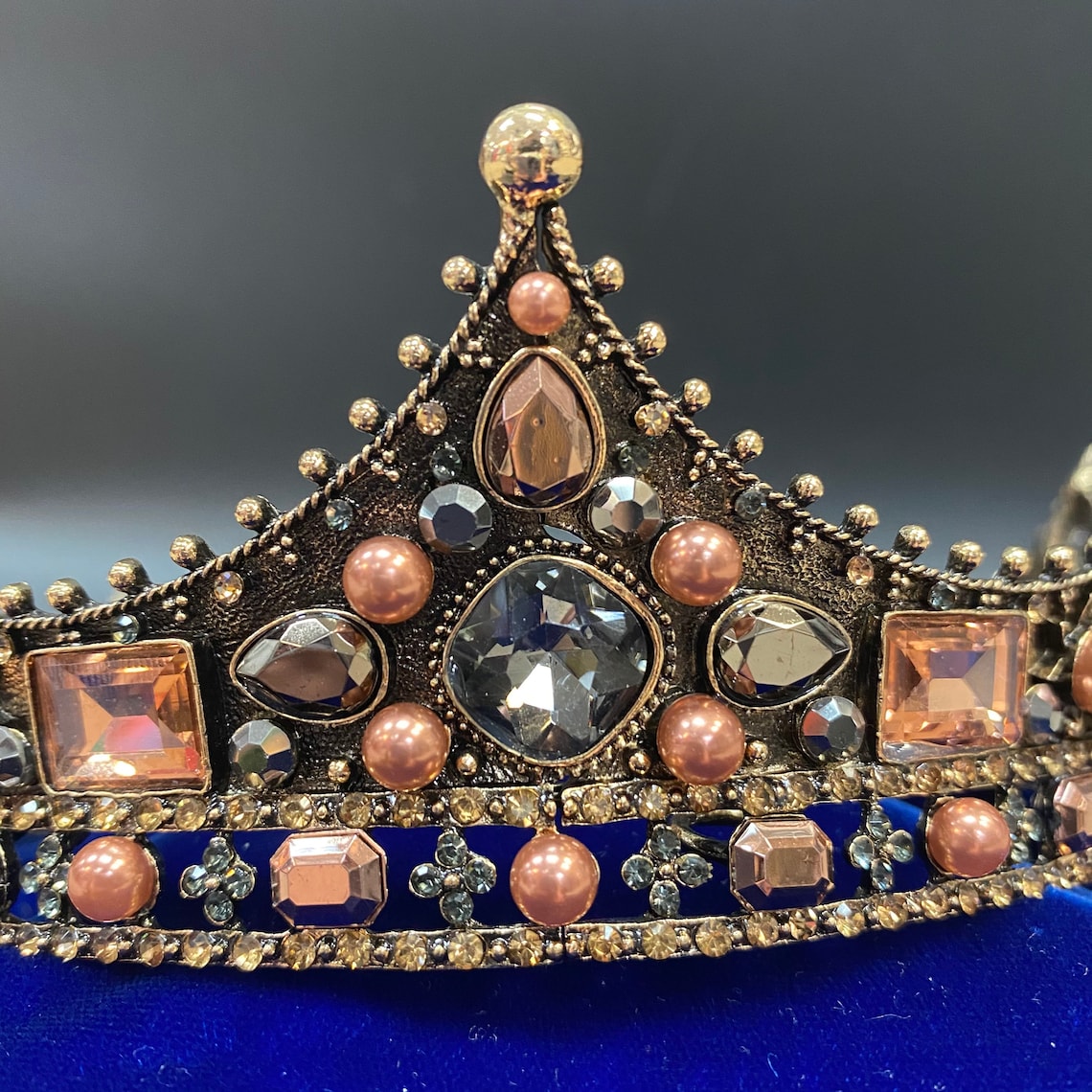 Pink Pearl Rhinestone Crown Antique Gold Renaissance Wedding - Etsy