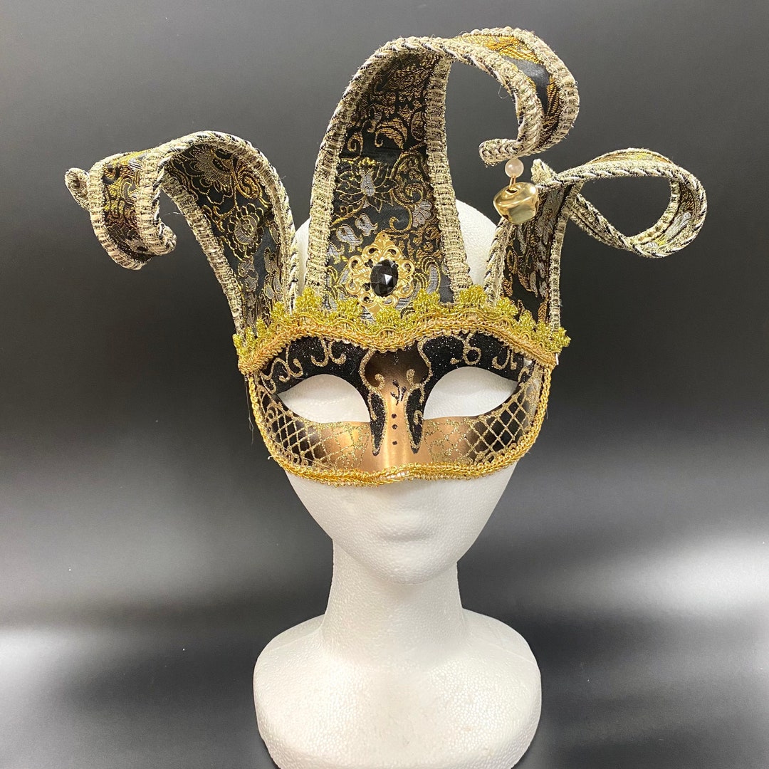 Jester Half Mask Masquerade Bells Mardi Gras Men's Venetian - Etsy