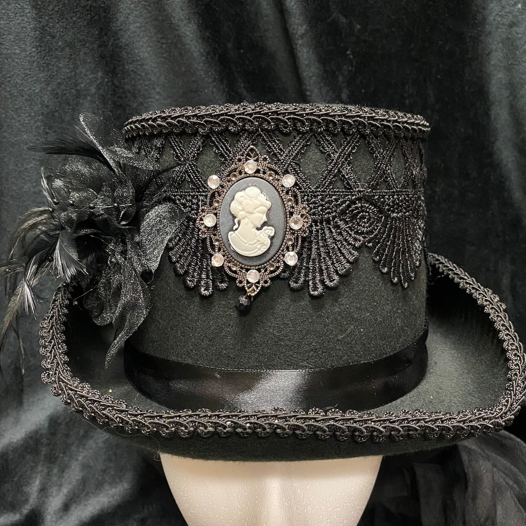 Ladies' Top Hat With Veil and Cameo | Victorian Gothic Vampire ...