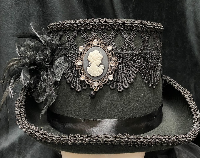 Ladies' Top Hat With Veil and Cameo Victorian Gothic Vampire Halloween ...