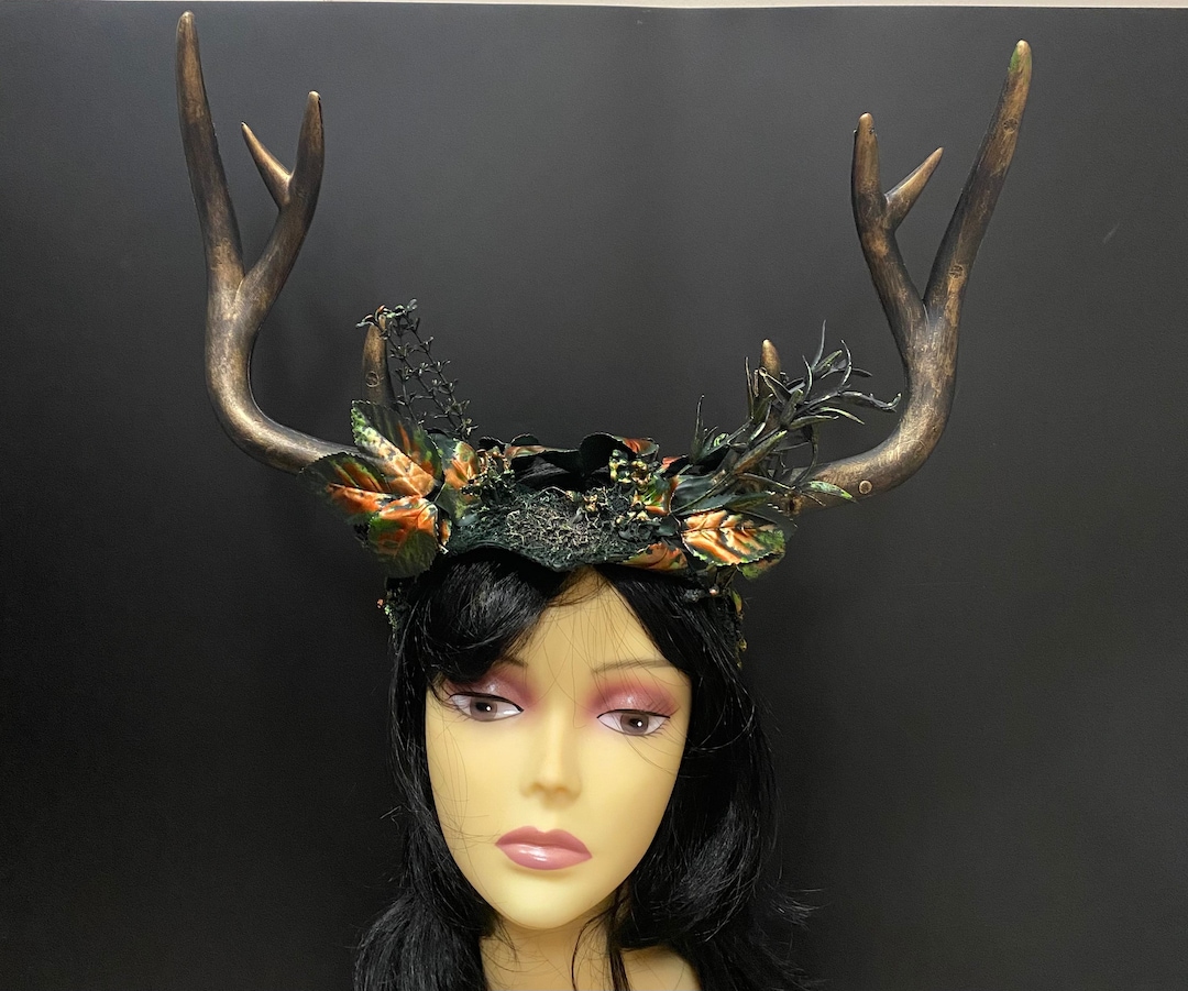 Woodland Antler Headband | Metallic Gold Moss Leaf Detail | Woodland ...