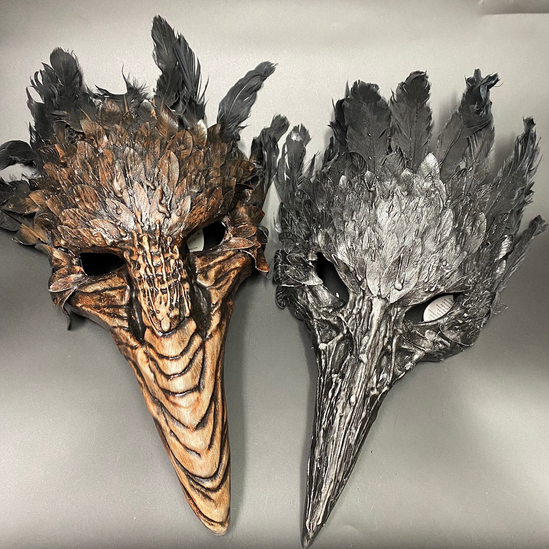 Bird Beak Mask | Black or Brown | Crow Plague Doctor Feathered Shaman ...