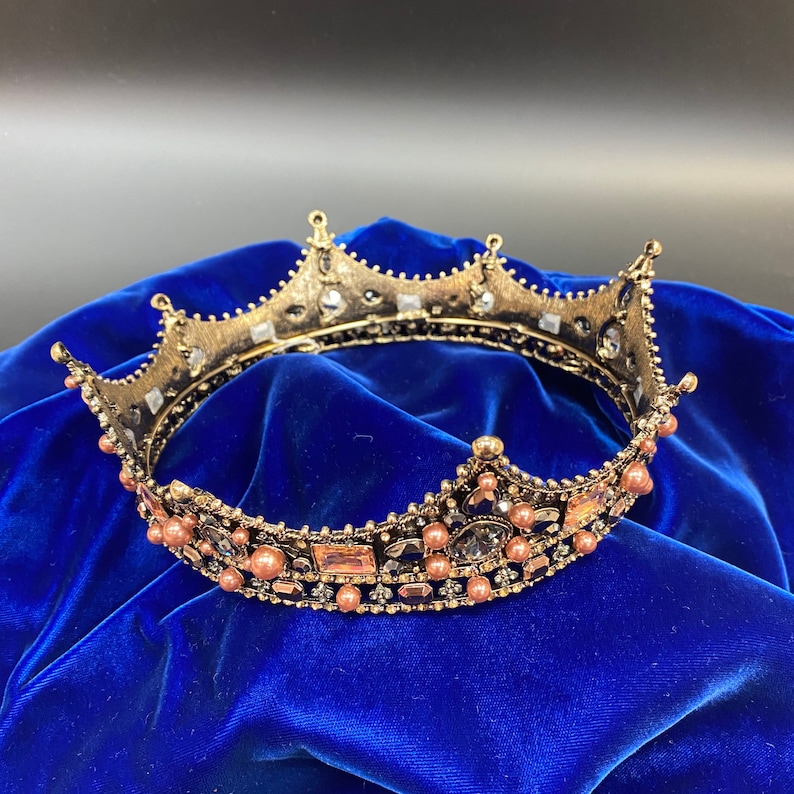 Pink Pearl Rhinestone Crown Antique Gold Renaissance Wedding - Etsy