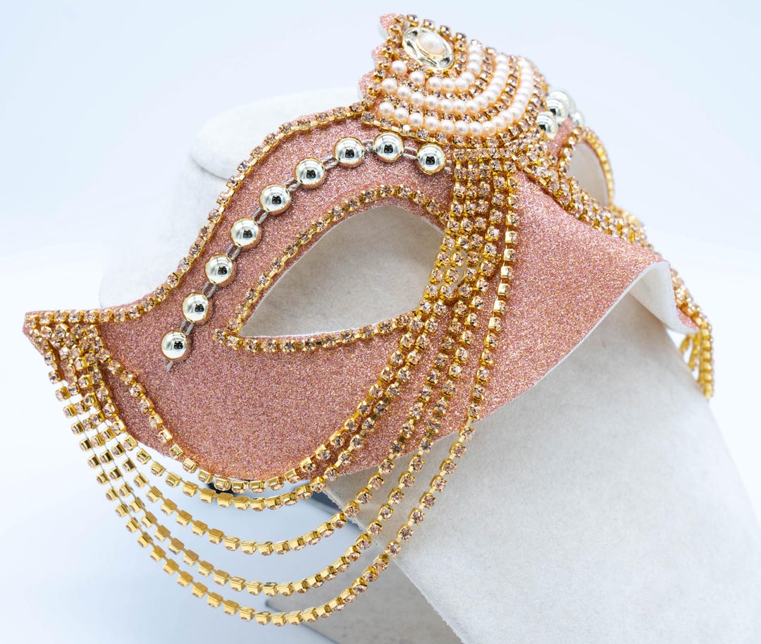 Rhinestone Dangle Masquerade Mask | Pink Gold Black Purple | Phantom ...