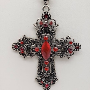 Gothic Cross Necklace Pendant Red Black Silver - Etsy