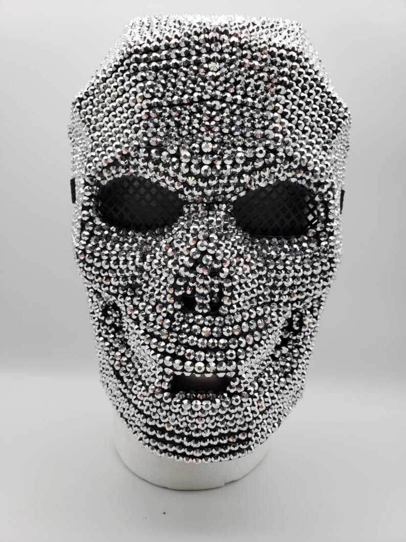 Silver Rhinestone Full Face Skull Mask | Etsy
