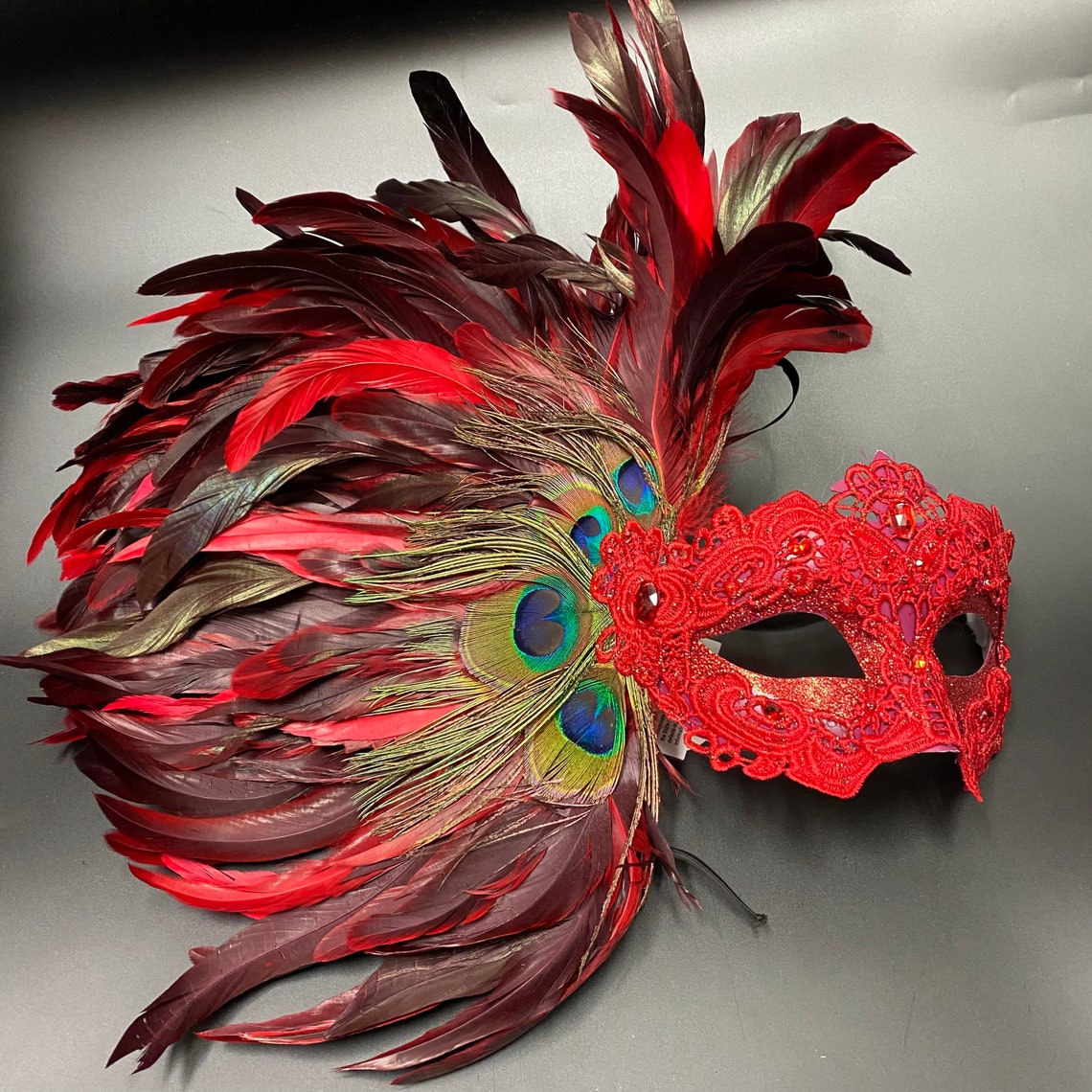 Feathered Asymmetrical Lace Masquerade Mask Party Ball - Etsy
