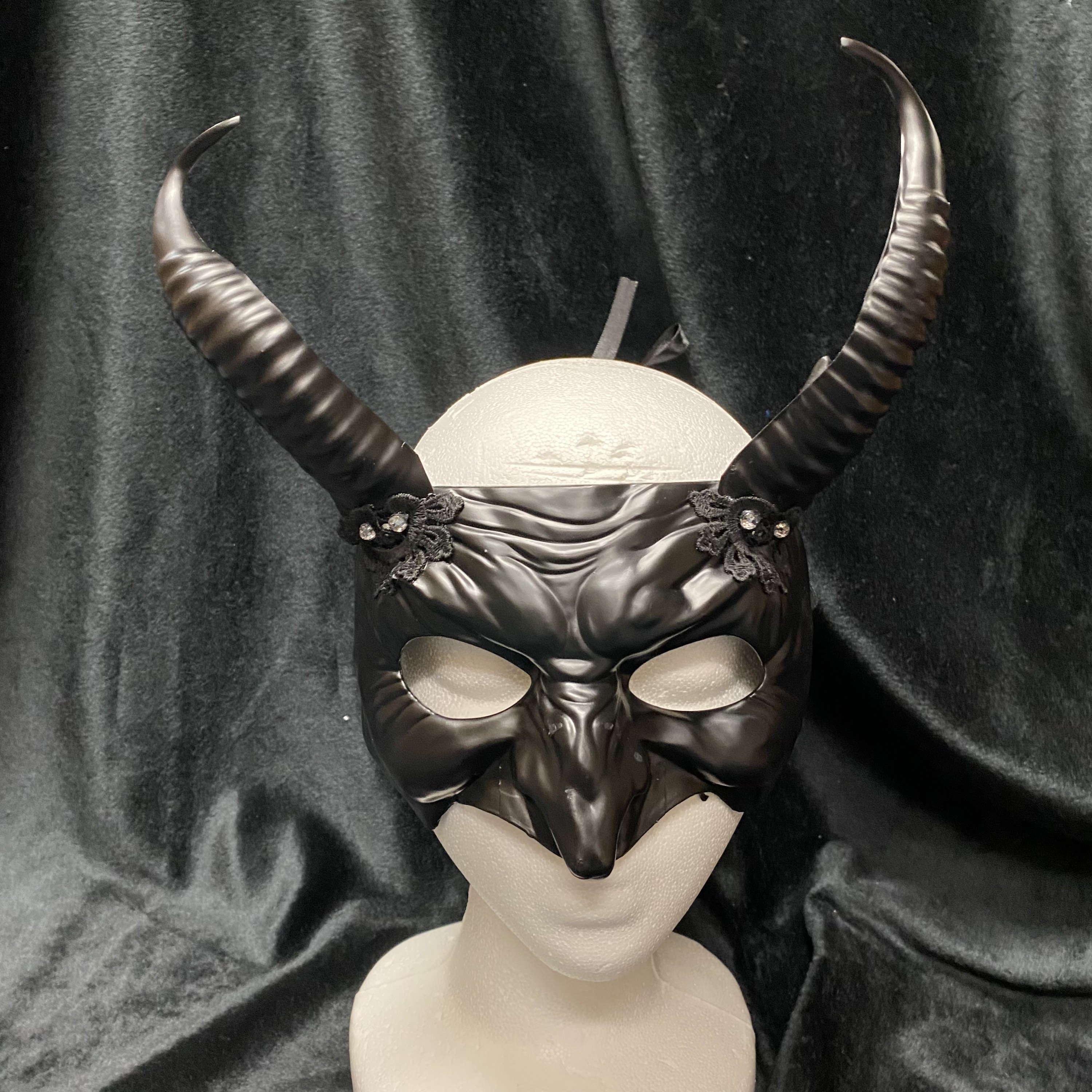 Black Long-horned Devil Mask | Half Mask Halloween Masquerade Men's - Etsy