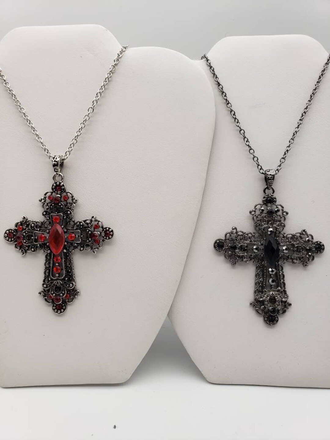 Gothic Cross Necklace Pendant Red Black Silver - Etsy