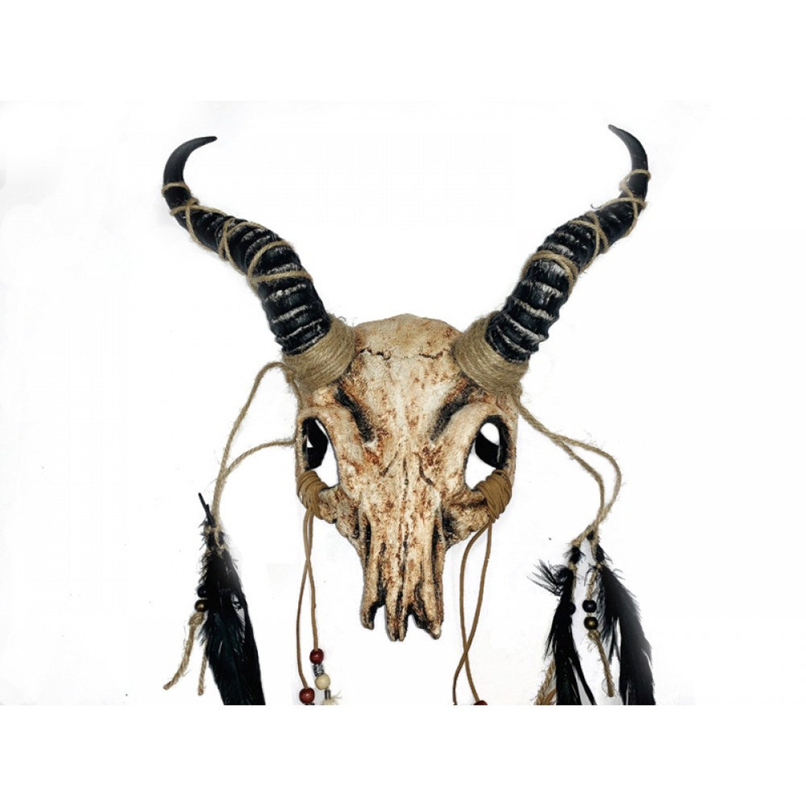 Ancestral Demon Horned Skull Mask in Bone Red White Outward - Etsy