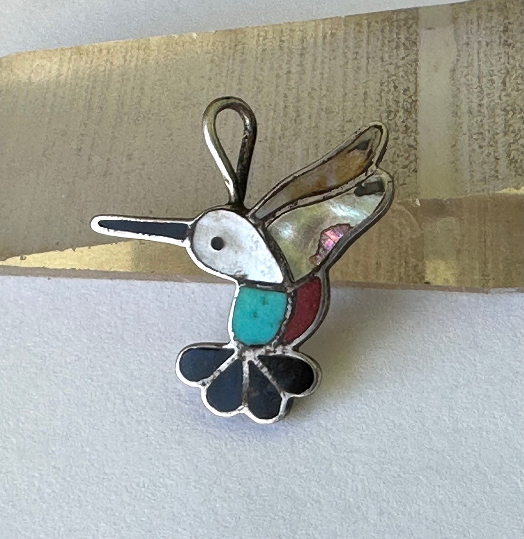 Vintage Zuni Inlaid Sterling Hummingbird Pendant - Etsy