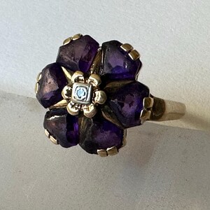Vintage 10k Gold Diamond Purple Paste Flower Ring, Size 6 - Etsy