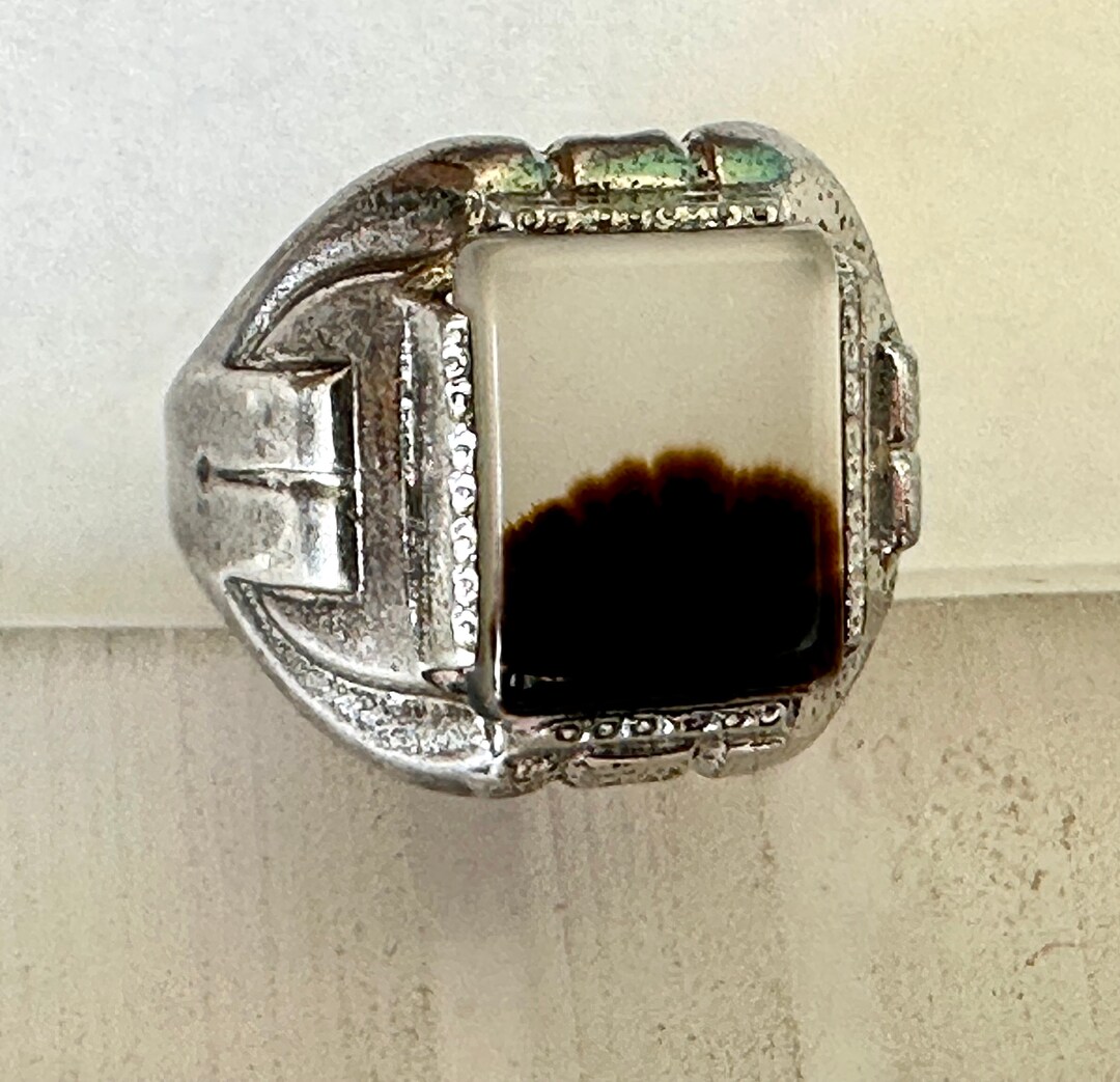Vintage Sterling and Agate Clark and Coombs Art Deco Ring, Size 7.25 - Etsy