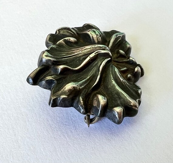 antique repousse sterling flower brooch - Gem