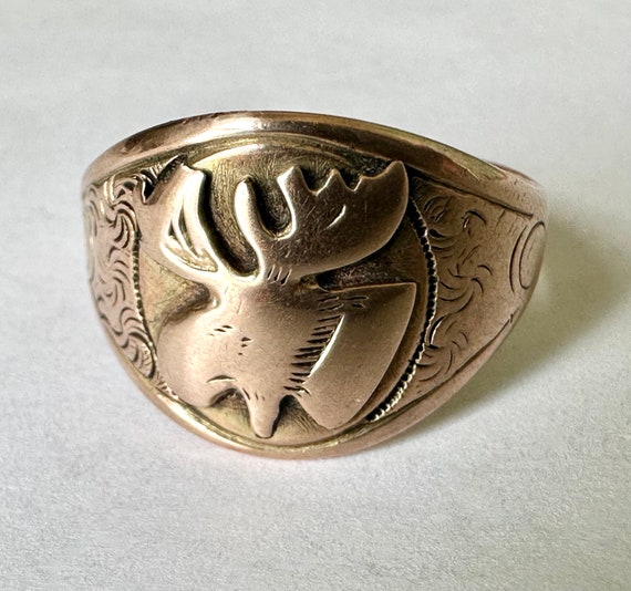 vintage 10k rose gold Ostby Barton moose ring, size 9… - Gem