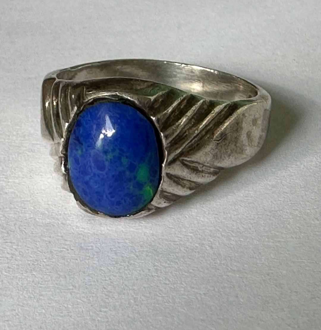 Vintage Mexican Sterling Ring With Azurite and Malachite Stone, Size 6 ...