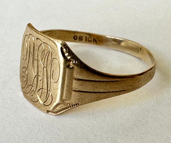 antique Ostby Barton 10k gold signet ring, initials N… - Gem