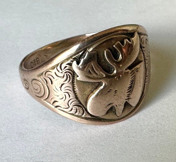vintage 10k rose gold Ostby Barton moose ring, size 9… - Gem