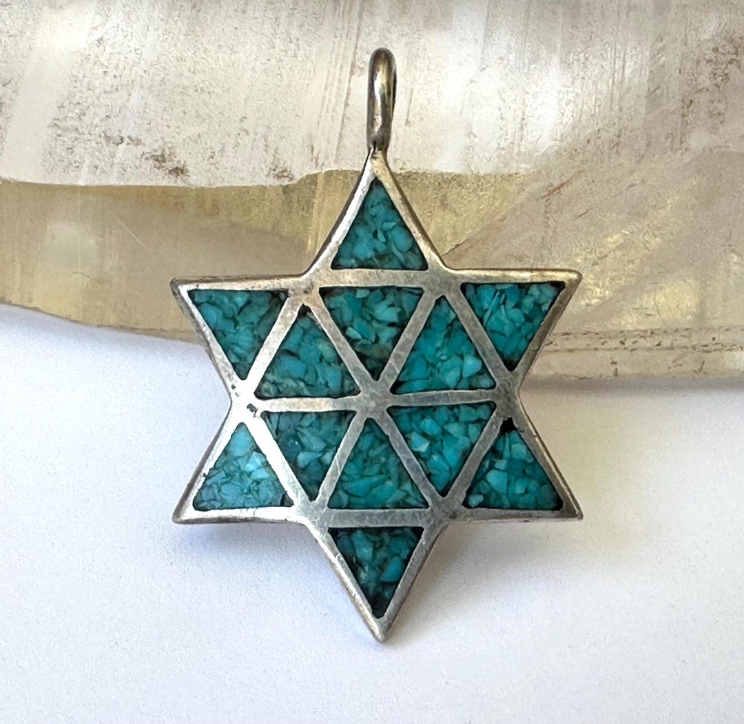 Vintage Crushed Turquoise Star of David Sterling Pendant - Etsy