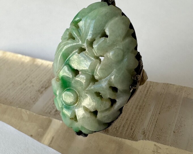 Antique Chinese Export Ring in Silver and Carved Jade, Size 7 - Etsy