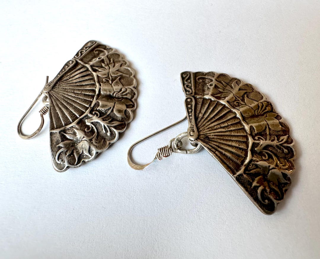 Vintage Sterling Fan Earrings - Etsy