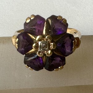 Vintage 10k Gold Diamond Purple Paste Flower Ring, Size 6 - Etsy