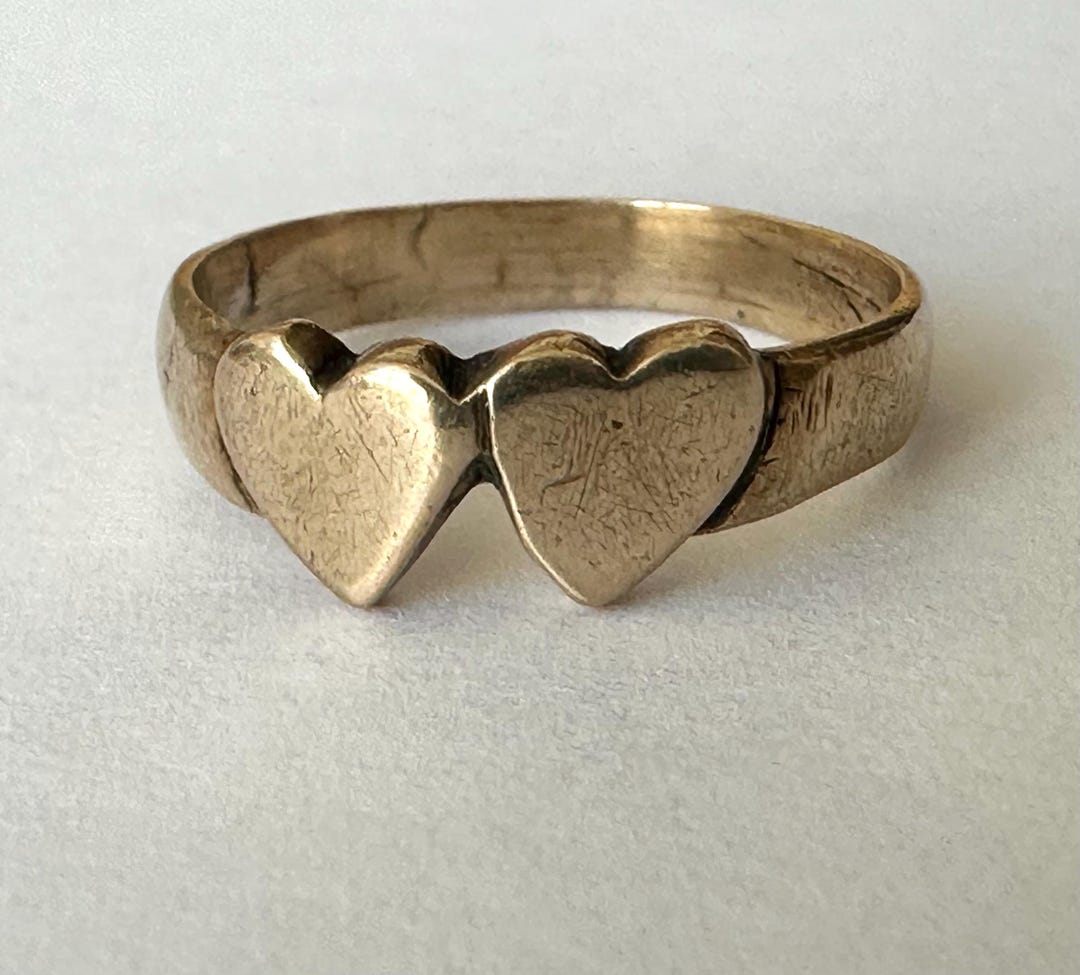 Antique 10k Gold Double Heart Pinky Ring, Size 4 - Etsy