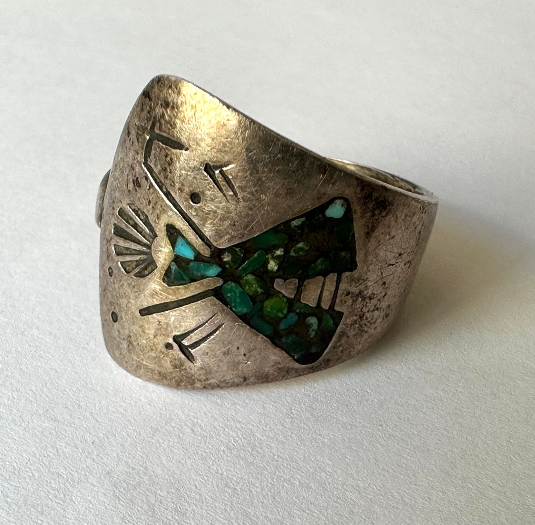 Vintage Sterling Inlaid Turquoise Teepee Ring, Size 7.5 - Etsy