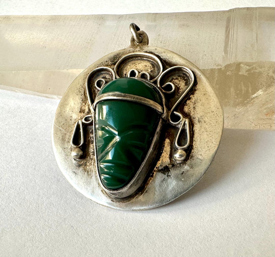 Vintage Sterling Mexican Jade Mask and Aztec Calendar Pendant - Etsy